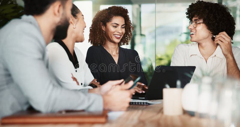 Laptop, Meeting and Project Management with Business People in Office ...