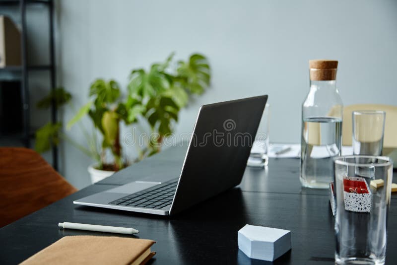 Laptop on Meeting Table in Office Stock Image - Image of meeting ...