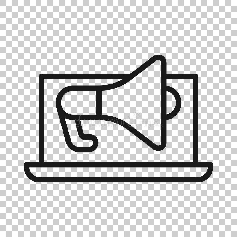 Laptop with Megaphone Speaker Icon in Flat Style. Notebook Bullhorn ...