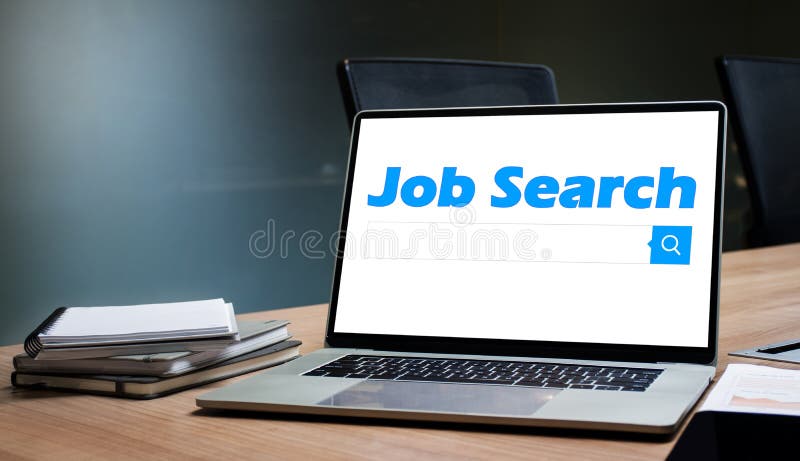 Laptop with Message Job Search and Icon Search on Display Stock Image ...