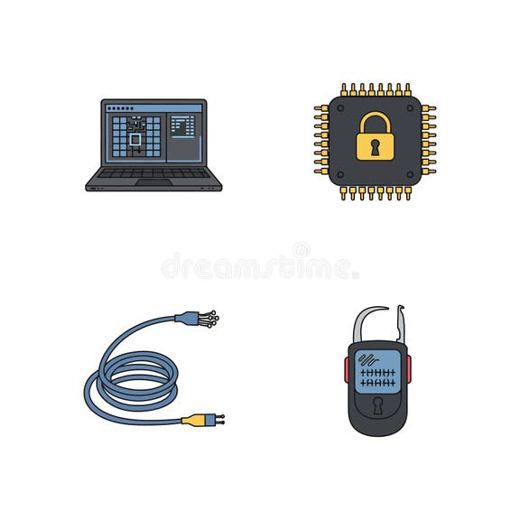 Laptop Microchip Security Lock Cable and Electronic Device Vector ...