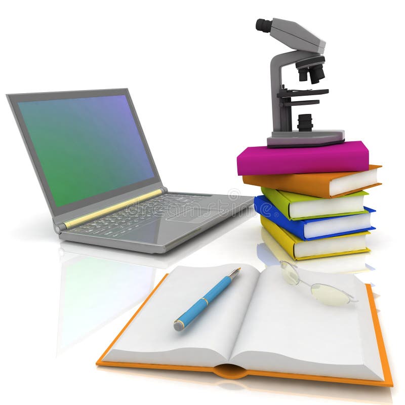 Scientific Equipment, Books and Laptop Computer Vector Illustration ...