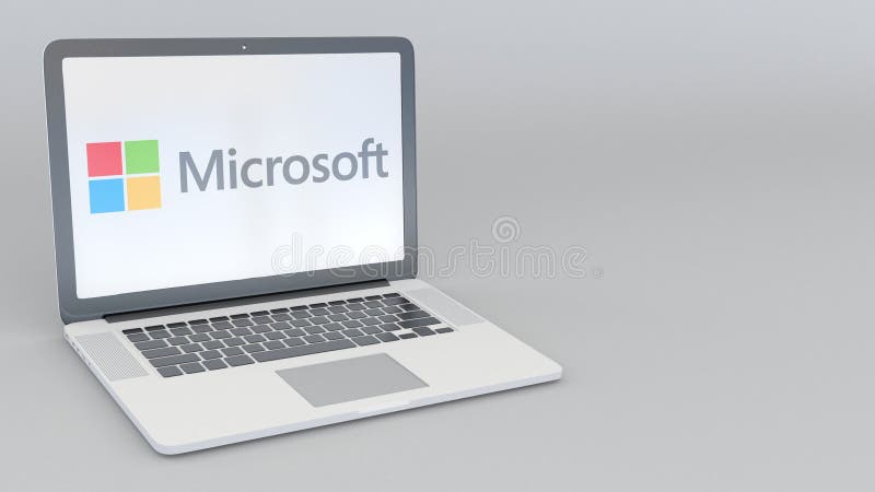 Laptop with Microsoft Logo. Computer Technology Conceptual Editorial 3D ...