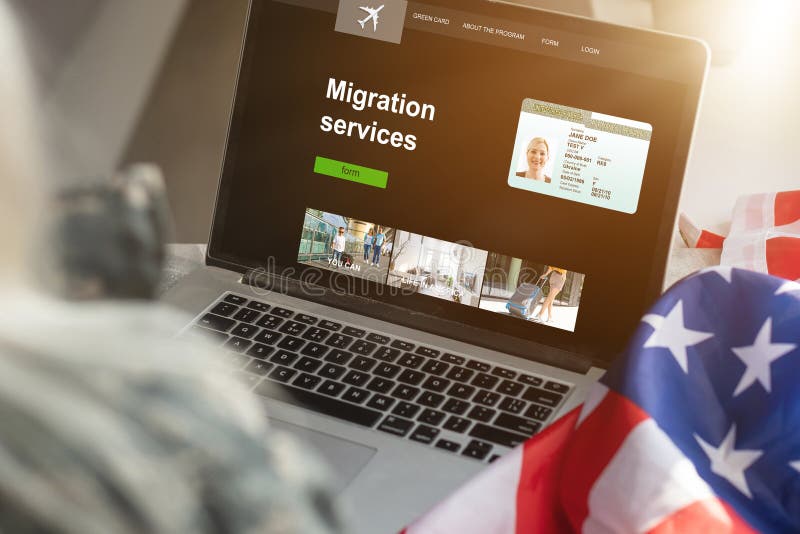 Laptop from the Migration Center, Usa Flag Stock Image - Image of enter ...