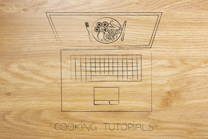 Laptop Mit Rezept Oder Kochen Tutorium Auf Dem Schirm Stock Abbildung ...