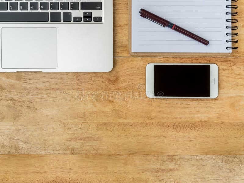 Laptop, Mobile Phone and Notepad with Pen Stock Photo - Image of space ...