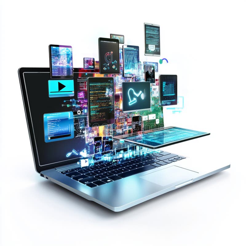 Laptop,mobiles and Internet Technology All in One Stock Illustration ...