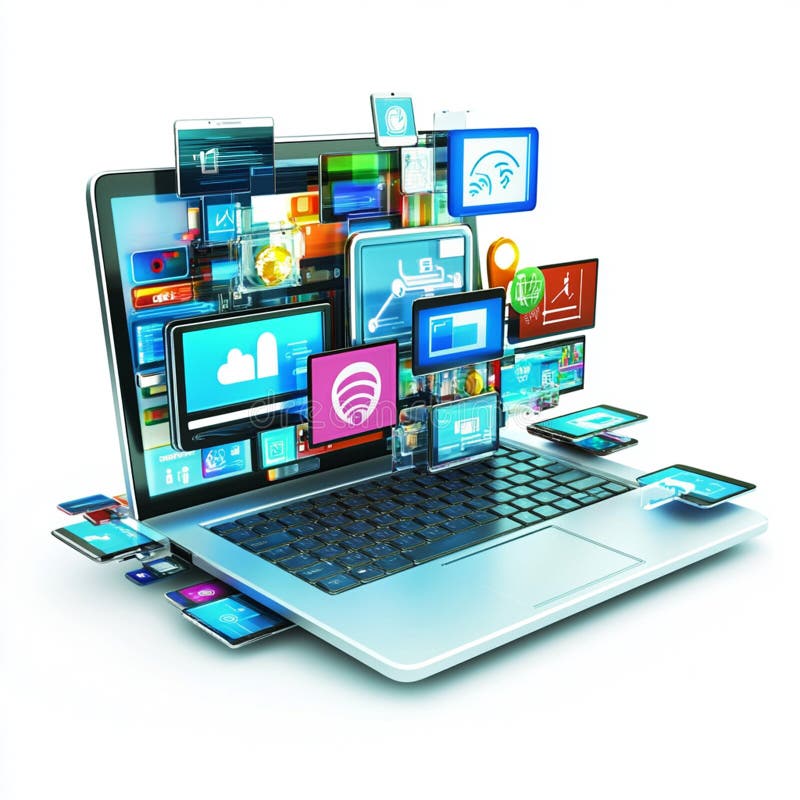 Laptop,mobiles and Internet Technology All in One Stock Illustration ...