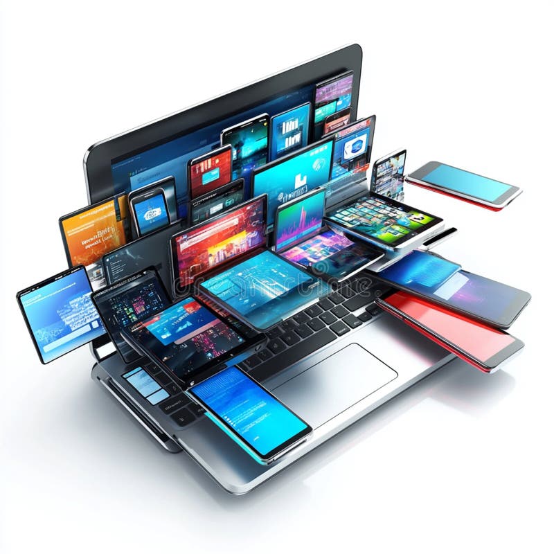 Laptop,mobiles and Internet Technology All in One Stock Illustration ...