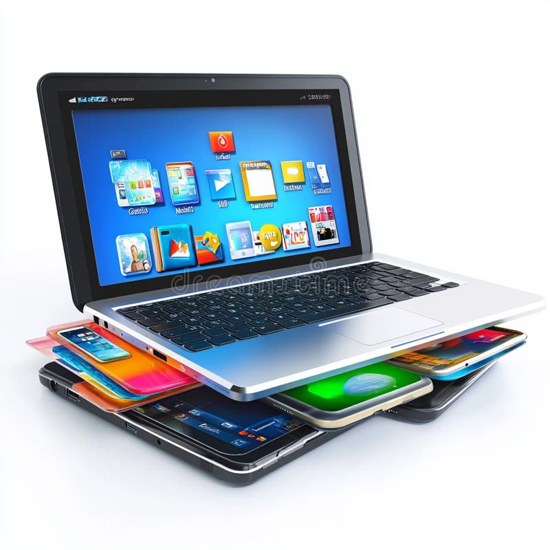 Laptop,mobiles and Internet Technology All in One Stock Illustration ...