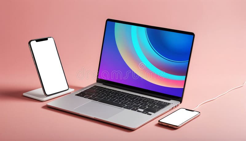 Sleek Laptop Mockup Displaying Vibrant Screen on Abstract Backdrop ... Sleek Laptop Mockup Displaying Vibrant Screen on Abstract Backdrop ...