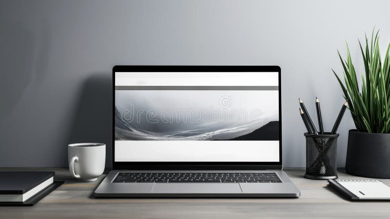 Laptop mockup on the table stock image. Image of person - 303277403
