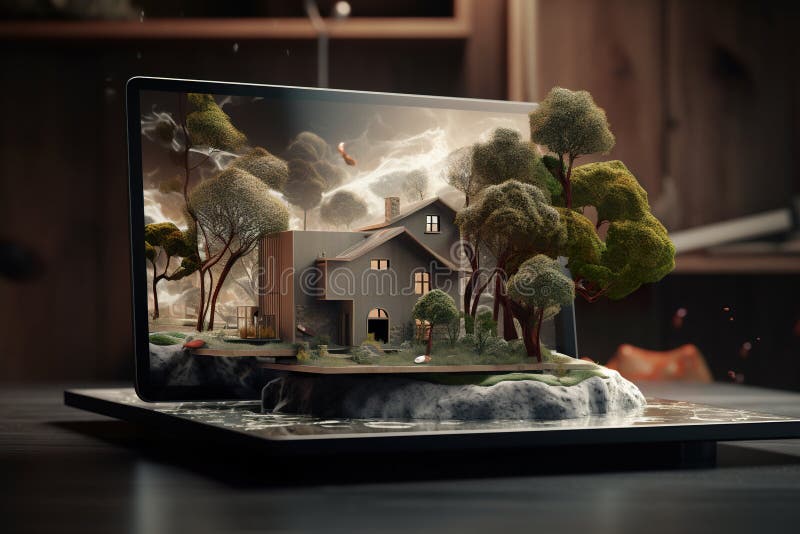 A Laptop with a Model of a House on the Screen. Generative AI Image ...