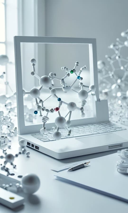 Laptop with model molecule stock illustration. Illustration of laptop ...