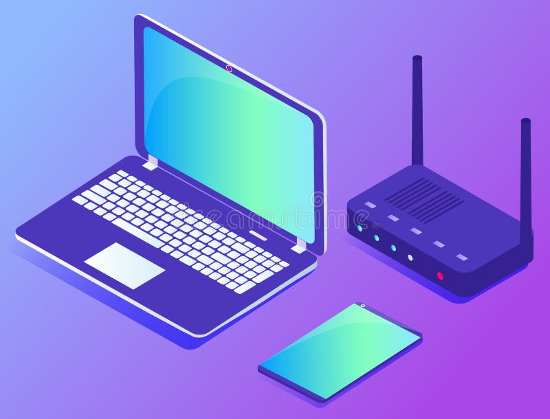 Laptop with Modem, Computer and Tablet Datacenter Stock Vector ...