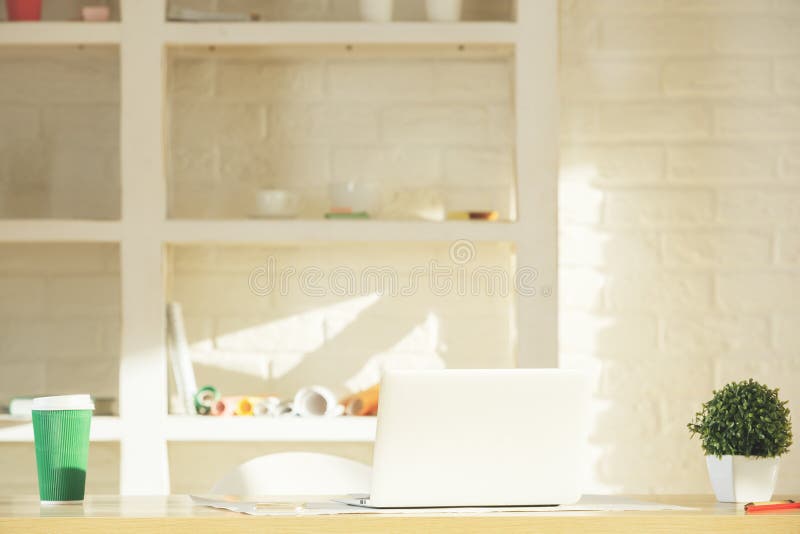 Laptop in modern office stock photo. Image of concept - 87697350