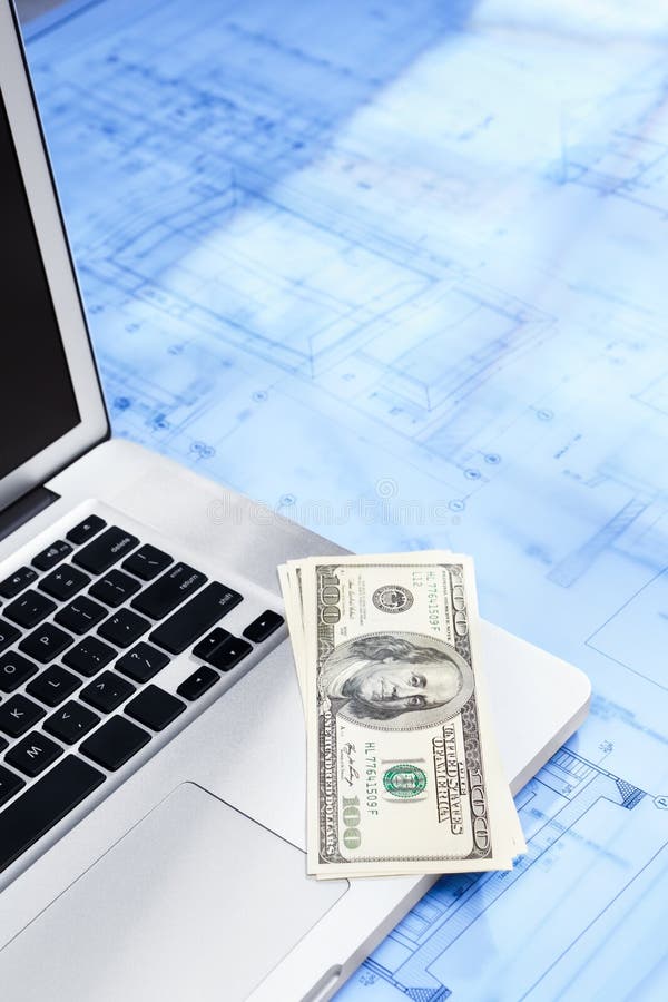 Laptop, Money and Blueprint Stock Photo - Image of architecture, tool ...
