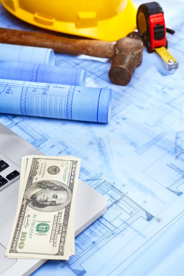Laptop, Money and Blueprint Stock Photo - Image of dollar, blue: 20191740
