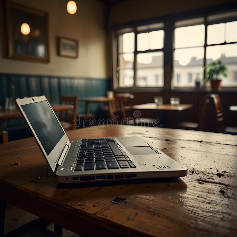 Laptop Monitor Technology in the Cafe Stock Illustration - Illustration ...