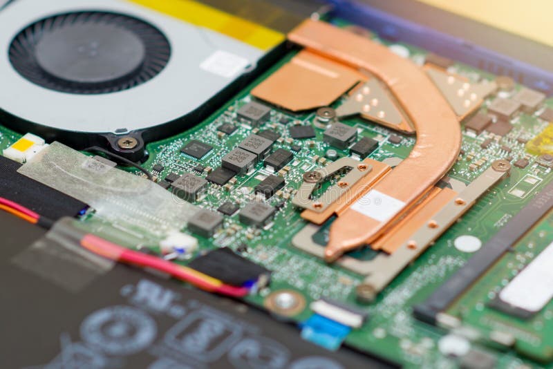Laptop Motherboard and Cooling System. Macro Photography Stock Photo ...