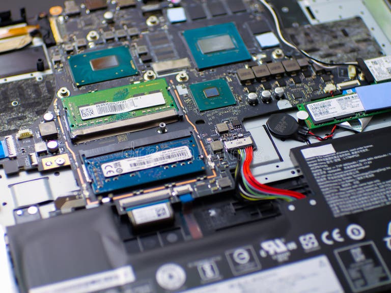 Laptop Motherboard Showing Ram, Processor and Other Components Stock ...