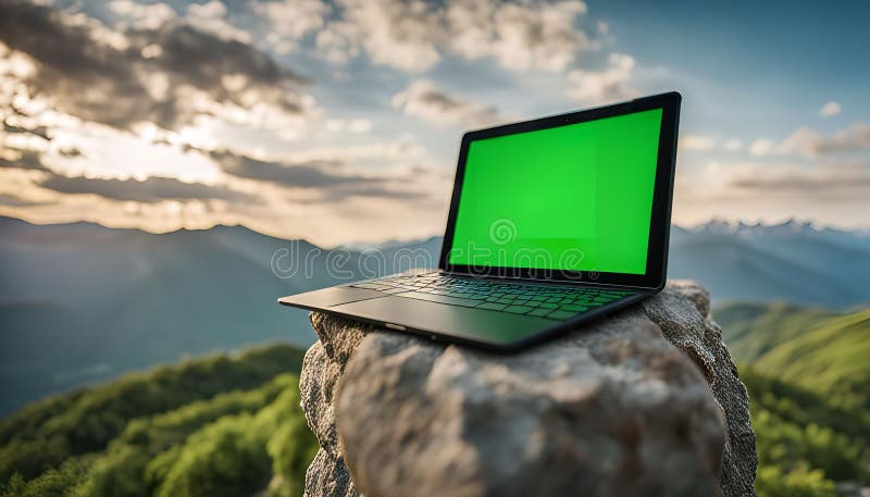 Laptop on Mountaintop stock illustration. Illustration of connectivity ...