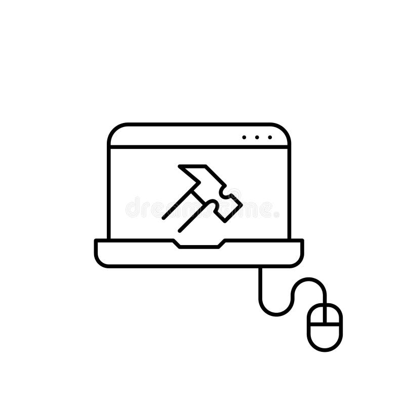 Laptop with Mouse Connected To it with Hammer on Screen. Digital ...