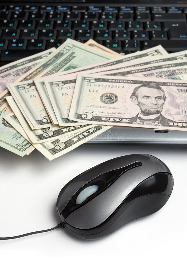 Laptop, mouse and money stock photo. Image of bill, cash - 19125584