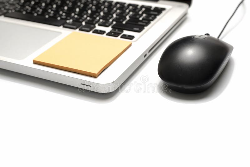 Laptop and Mouse with Sticky Note Stock Image - Image of blank, book ...