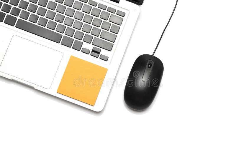 Laptop and Mouse with Sticky Note Stock Photo - Image of blank, pencil ...