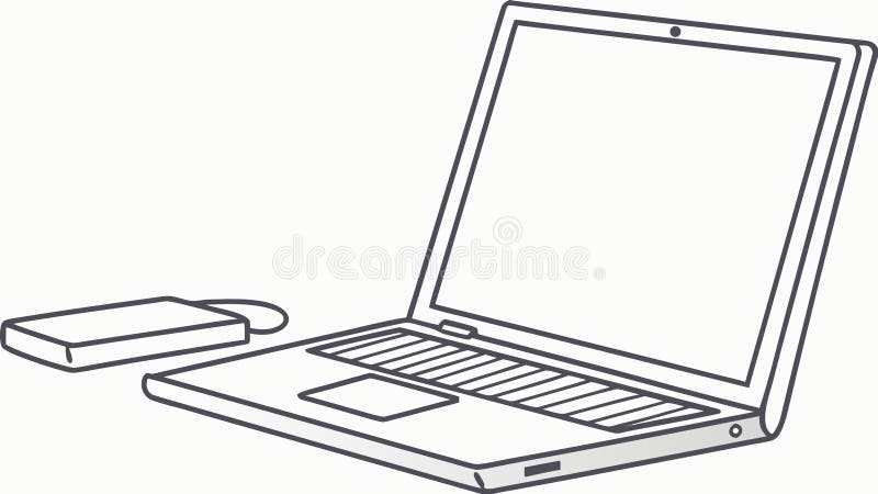 Laptop with Mouse and USB Drive, Essential Computer Tools, Vector ...