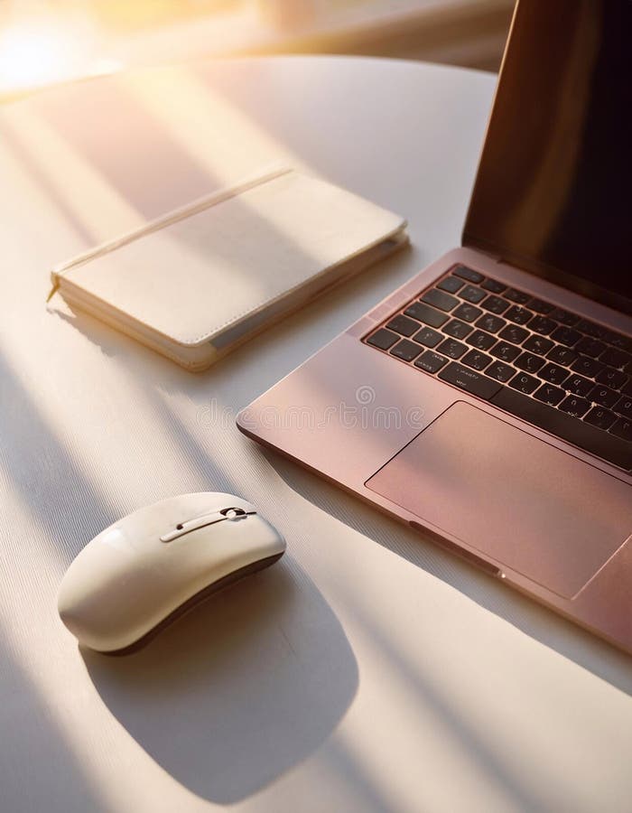 Laptop and Mouse on a White Table Stock Illustration - Illustration of ...