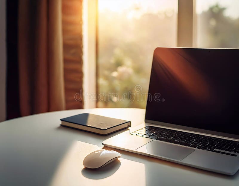 Laptop and Mouse on a White Table Stock Illustration - Illustration of ...