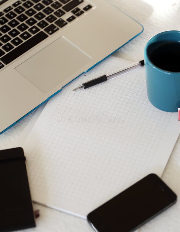 Laptop, mug and notepad editorial photo. Image of black - 37912816