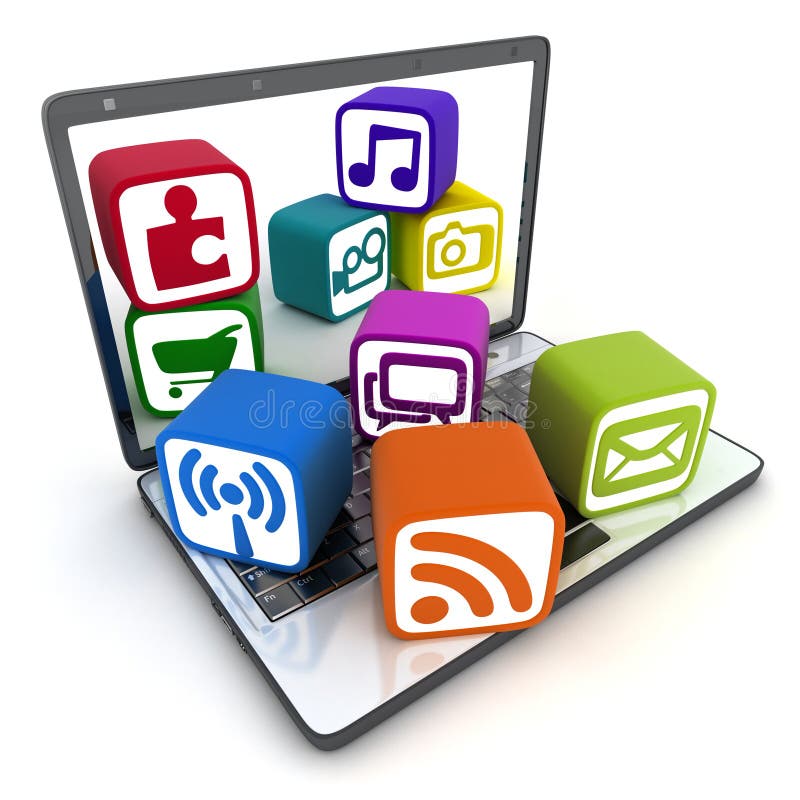 Laptop and multimedia stock illustration. Illustration of connections ...