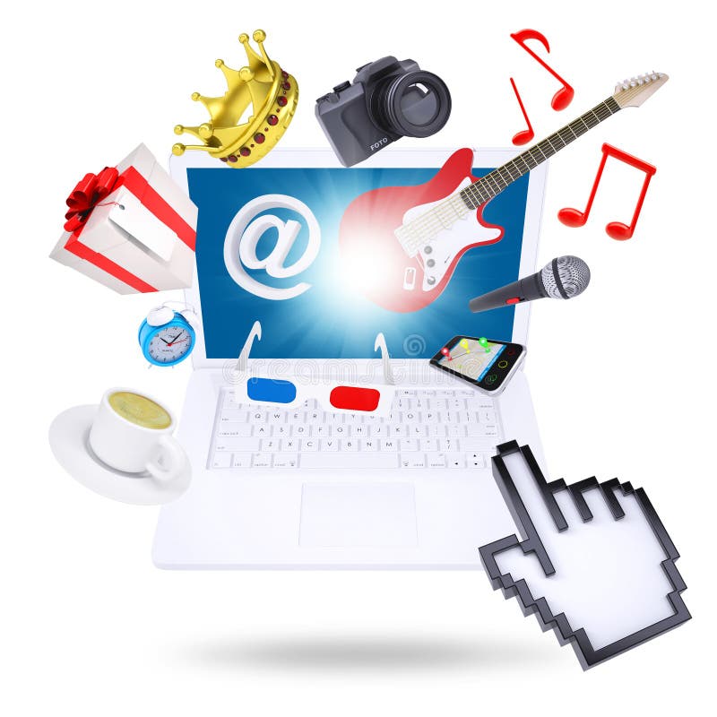 Laptop And Multimedia Objects Stock Photo - Image of label, information ...
