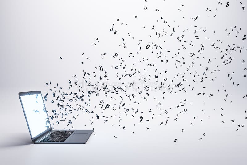 Laptop with Multipe Particles Flow Coming Out from the Glowing White ...