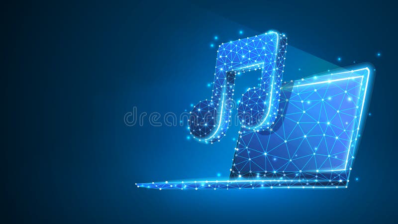 Laptop with Music Note Symbol on Screen. Polygonal Internet Sound ...