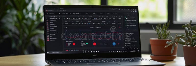 Laptop with a Music Production Software Open on the Screen in a Modern ...