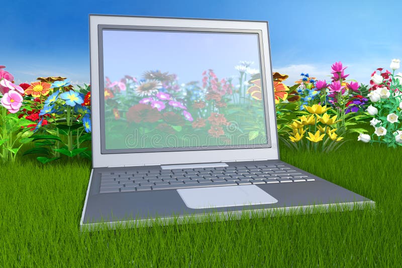 Laptop in nature stock illustration. Illustration of clean - 9856888