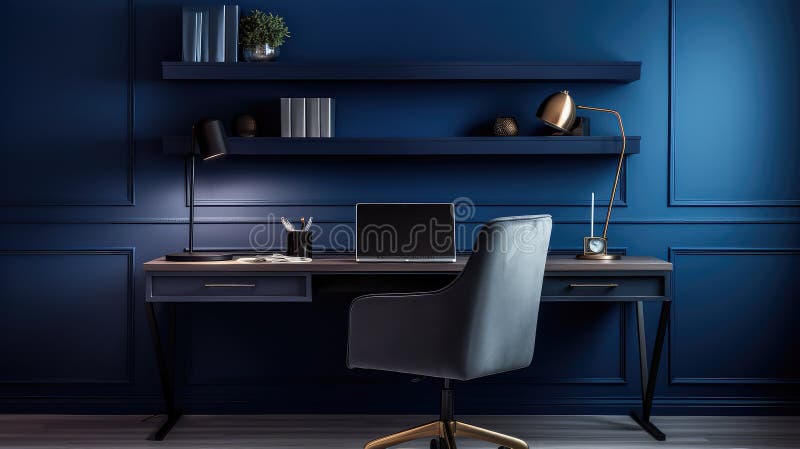 Laptop navy blue office stock illustration. Illustration of office ...