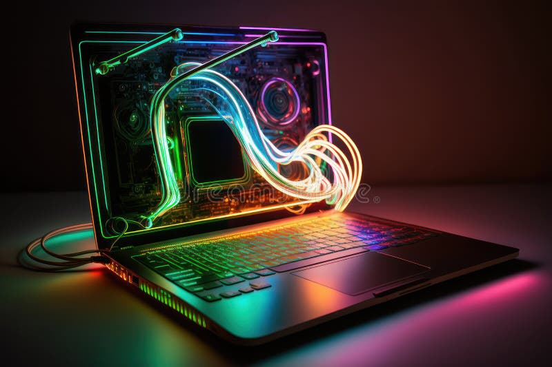 Laptop, Neon Lines. AI Generative Stock Illustration - Illustration of ...