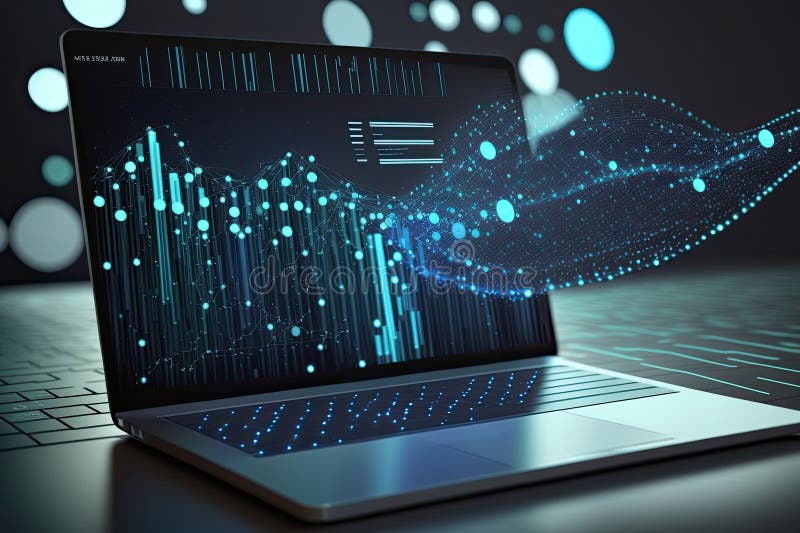 Laptop with Network Connection Illustration. Analitical Data ...