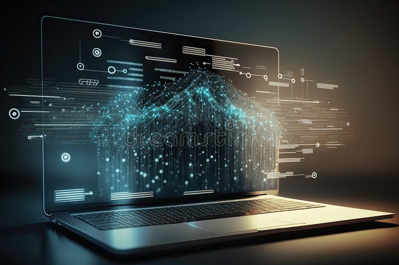 Laptop with Network Connection Illustration. Analitical Data ...