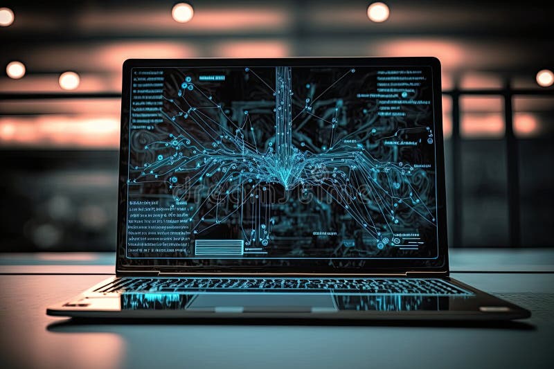 Laptop with Network Connection Illustration. Analitical Data ...