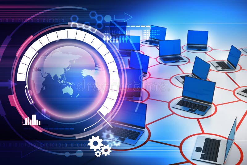 Laptop Network with Traffic Cone Stock Illustration - Illustration of ...