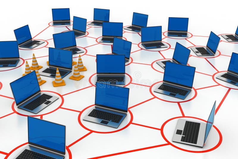 Laptop Network with Traffic Cone Stock Illustration - Illustration of ...