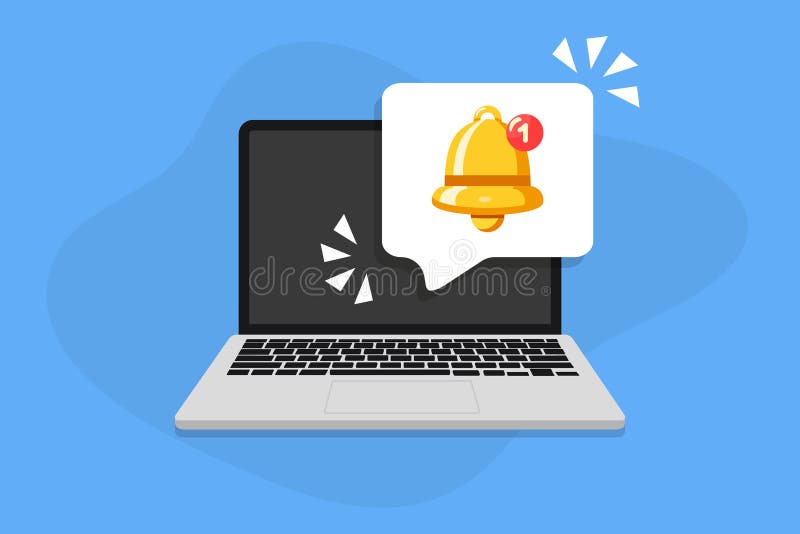 Laptop with New Bell Notification in a Flat Design Stock Vector ...