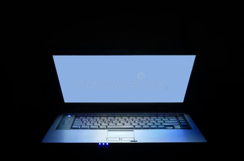 Laptop at Night, Open, Blank Screen, Dark Background Stock Image ...