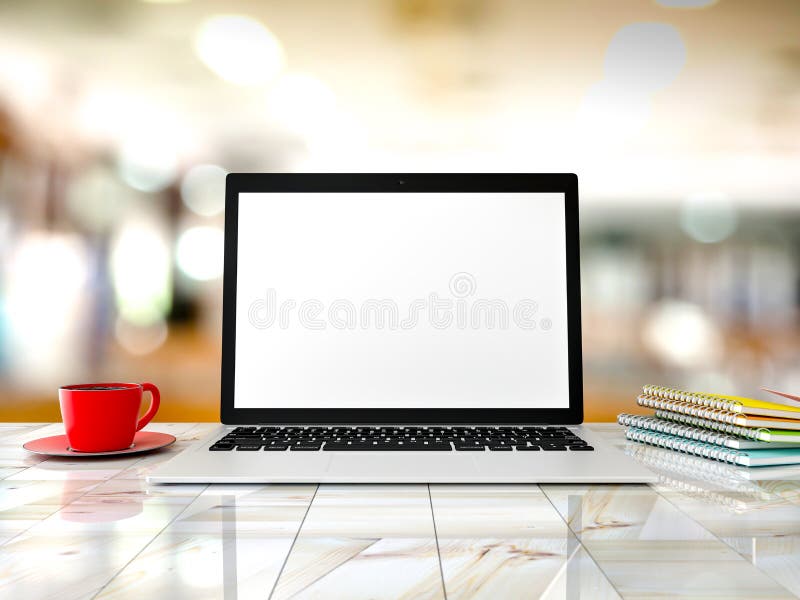 Laptop with Notebook and Coffe on Wooden Stock Illustration ...